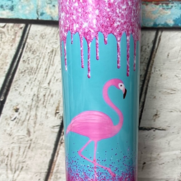 Hand Crafted | Dining | Pink Flamingo Dripping 2 Ounce Skinny Tumbler ...